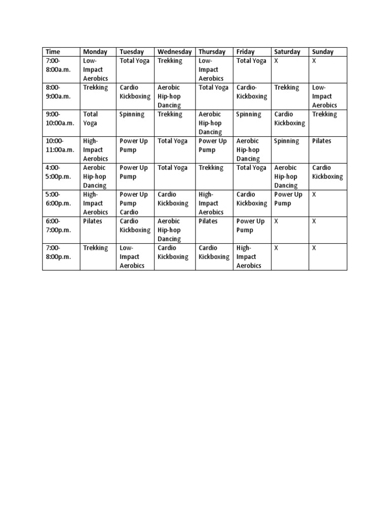Weekly Fitness Class Schedule | PDF