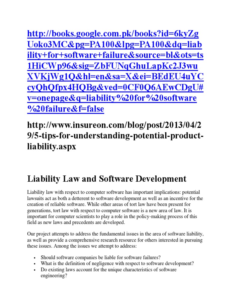 Liability Law and Software Development | PDF | Damages | Negligence