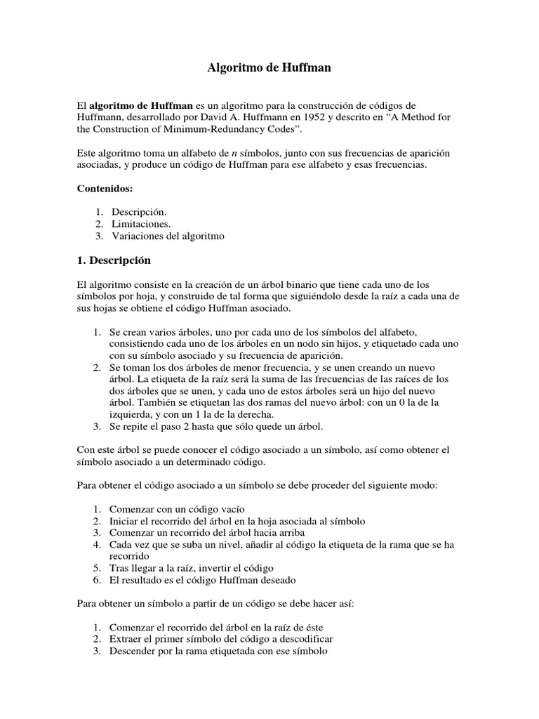 Algoritmo de Huffman | PDF | Algoritmos | Matemáticas Aplicadas