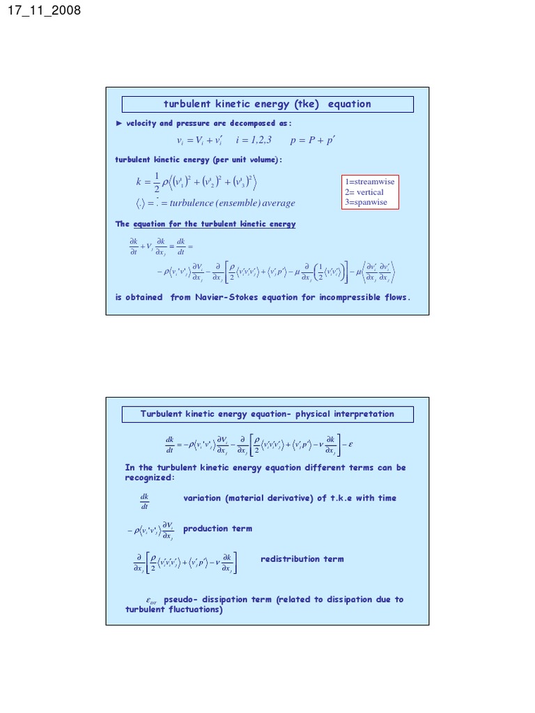 Turbulent Kinetic Energy (Tke) Equation: P P P 1,2,3 I V V V | PDF ...