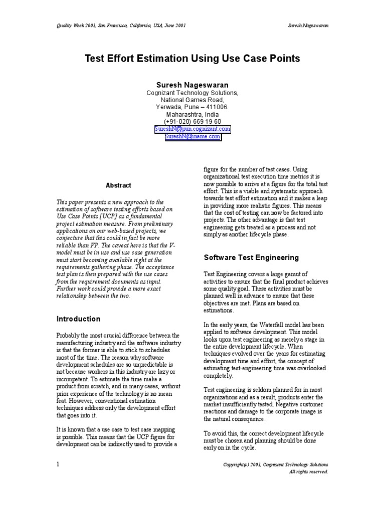 Test Effort Estimation Using Use Case Points: Suresh Nageswaran | PDF ...