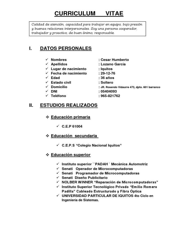 Curriculum Cesar Lozano | PDF | Soporte técnico | Tecnología digital