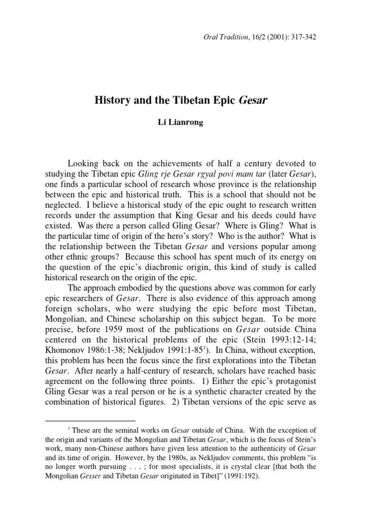 History and The Tibetan Epic Gesar: Li Lianrong | PDF | Tibet | Folklore