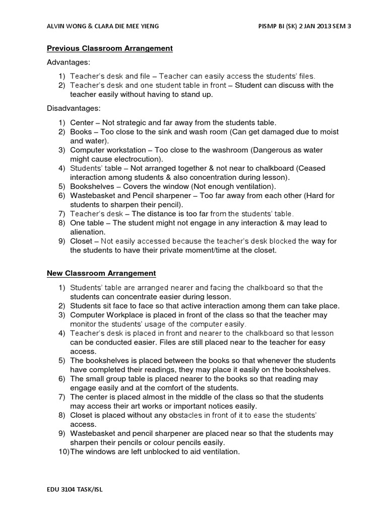 Classroom Arrangement Analysis and Improvement | PDF | Career & Growth