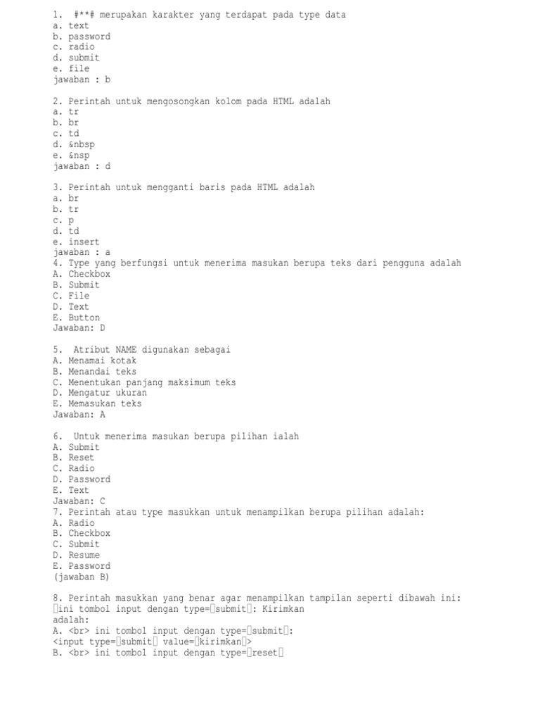 Latihan Soal HTML | PDF | Komputer