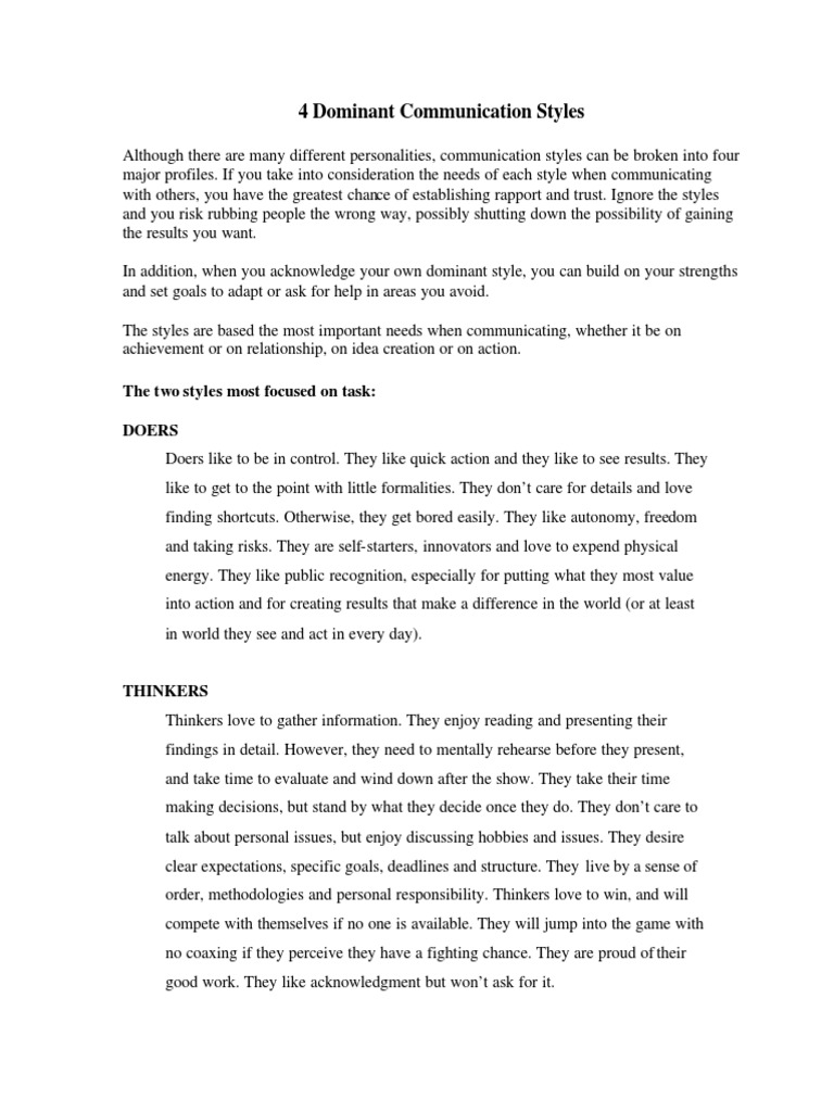 4 Dominant Communication Styles | PDF