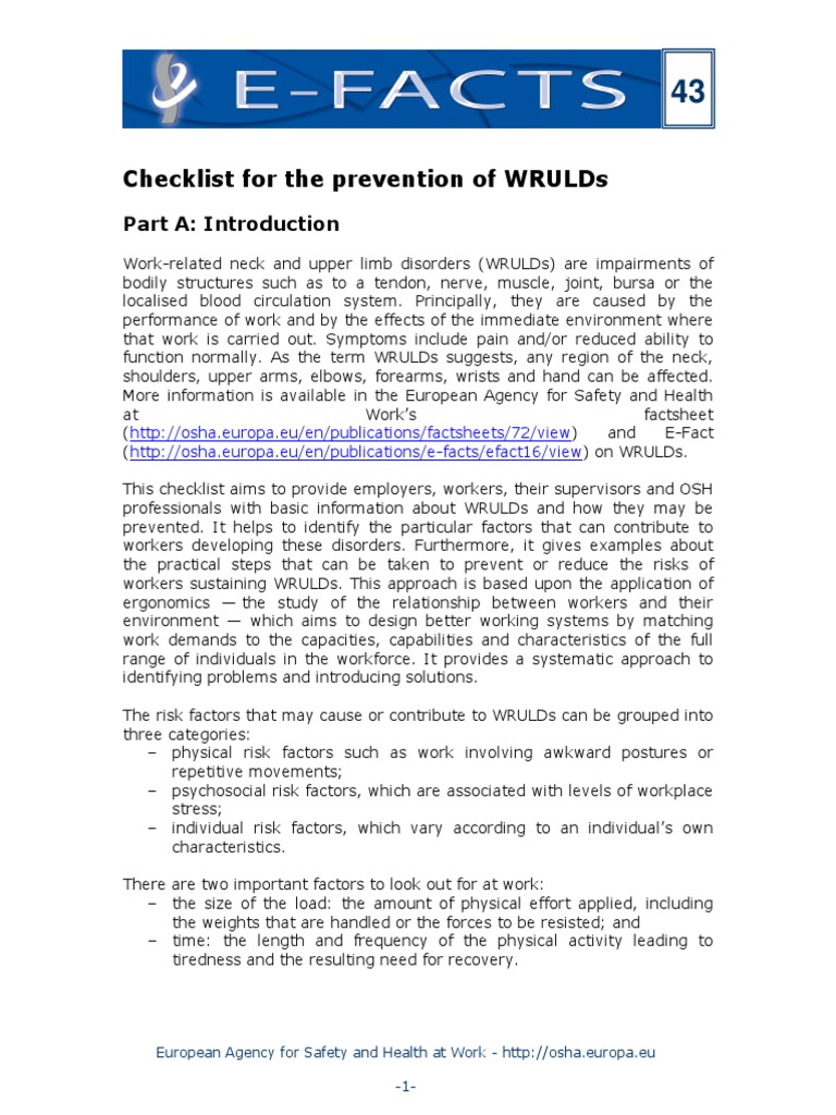 43 Checklist Prevention WRULDs | PDF | Risk | Wellness