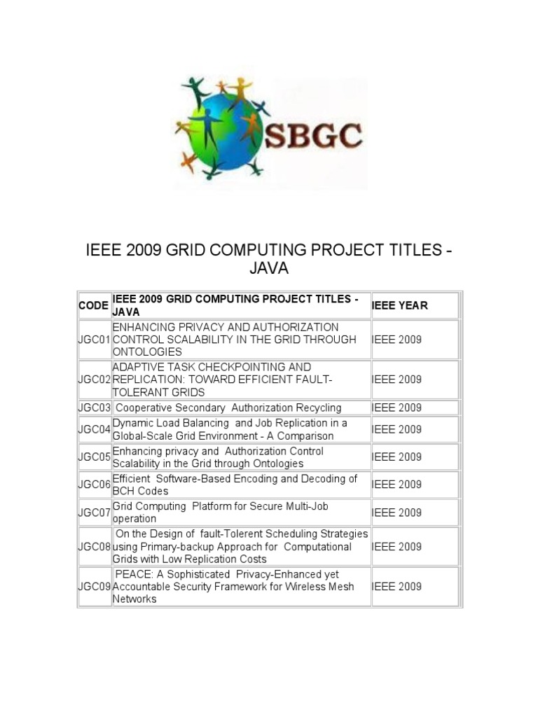 Ieee 2009 Grid Computing Project Titles in Java | PDF