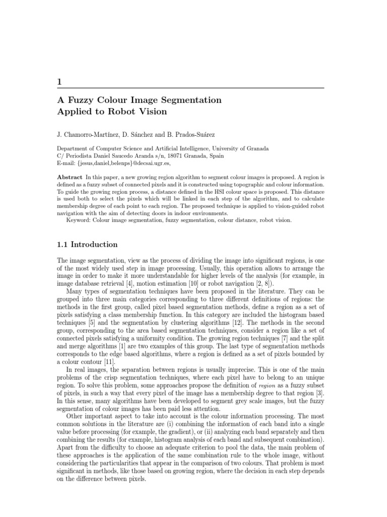 1 A Fuzzy Colour Image Segmentation Applied To Robot Vision | PDF | Image Segmentation ...