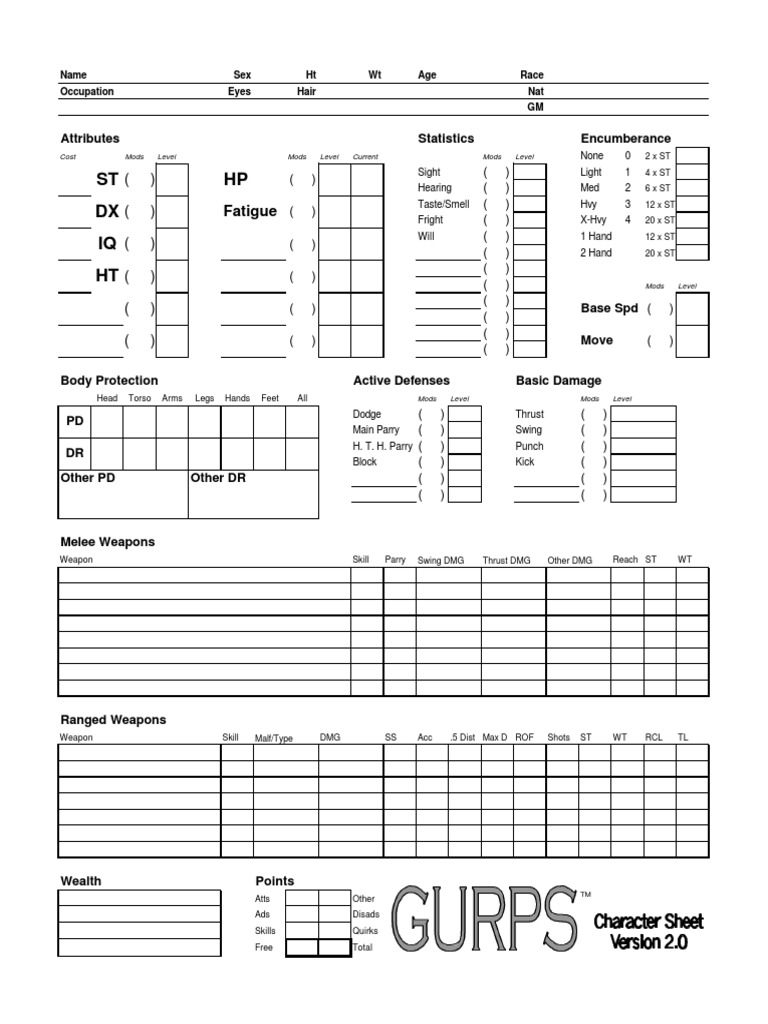 Gurps - Six-Page Character Sheet | PDF | Role Playing Games | Gaming