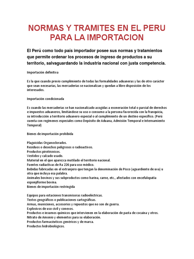 Normas y Tramites en El Peru para La Importacio1 | PDF | Exportaciones ...