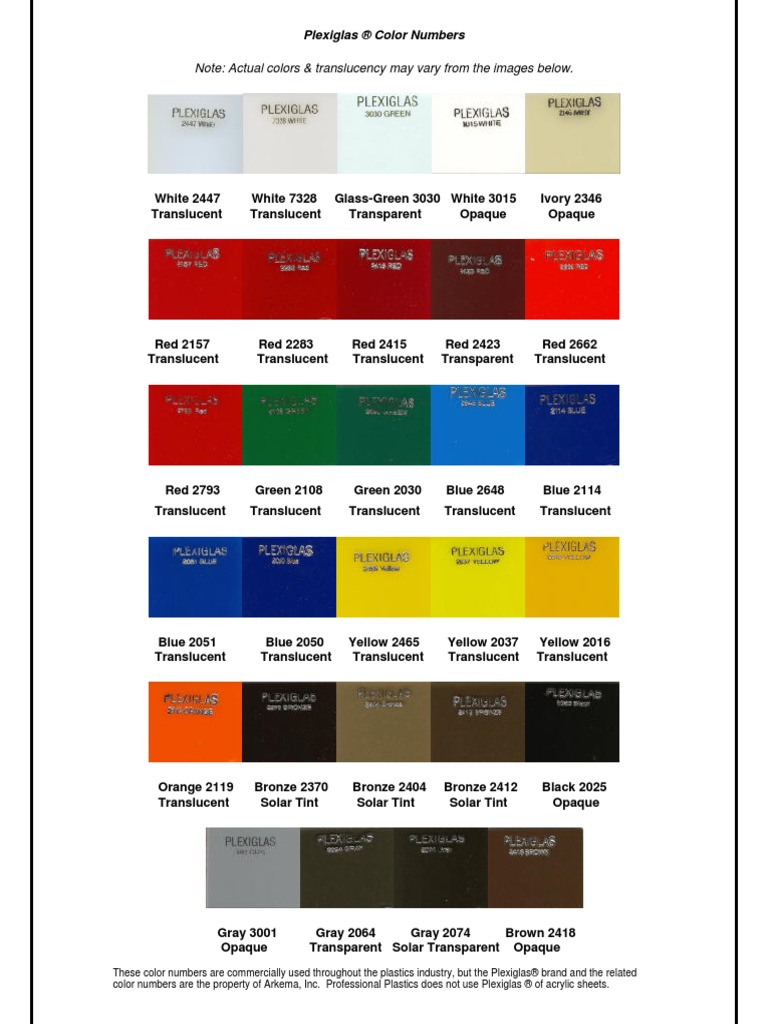 Plexiglass Color Chart | PDF | Poly(Methyl Methacrylate) | Grey