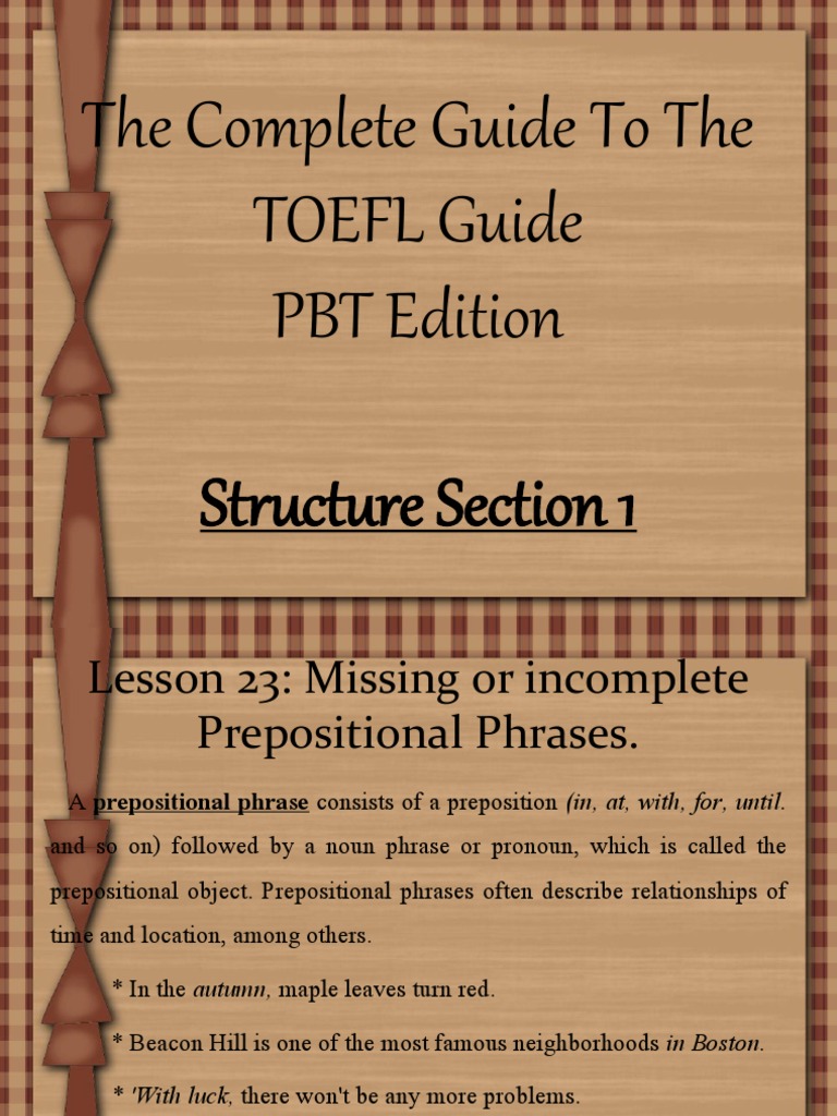 The Complete Guide To The TOEFL Guide PBT Edition Structure Section 1 ...
