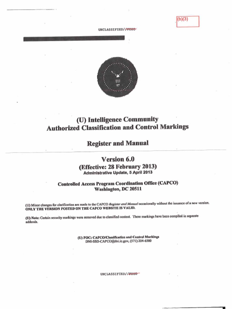 Intelligence Community Authorized Classification and Control Markings V6