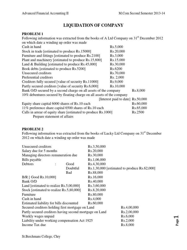 Liquidation of Company | PDF | Equity (Finance) | Stocks