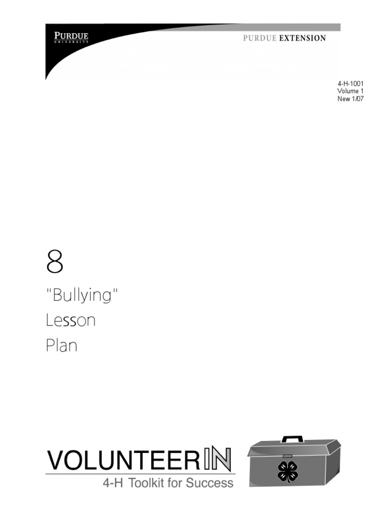 "Bullying" Lesson Plan: 4-H-1001 New 1/07 | PDF | Bullying | Prejudice ...