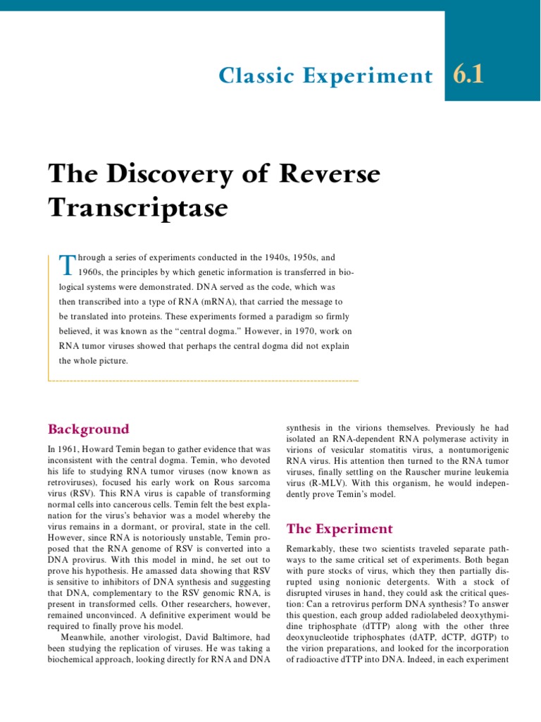 The Discovery of Reverse Transcriptase: Classic Experiment | PDF ...