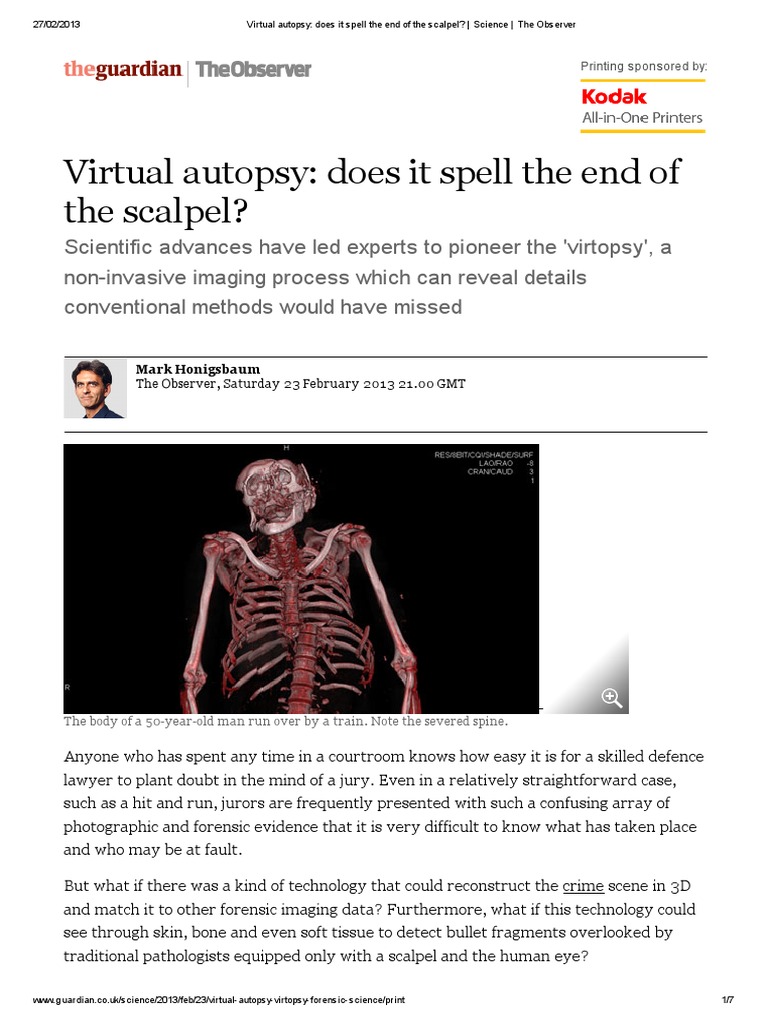 Virtual Autopsy Does It Spell The End of The Scalpel Science The Observer | PDF | Autopsy ...