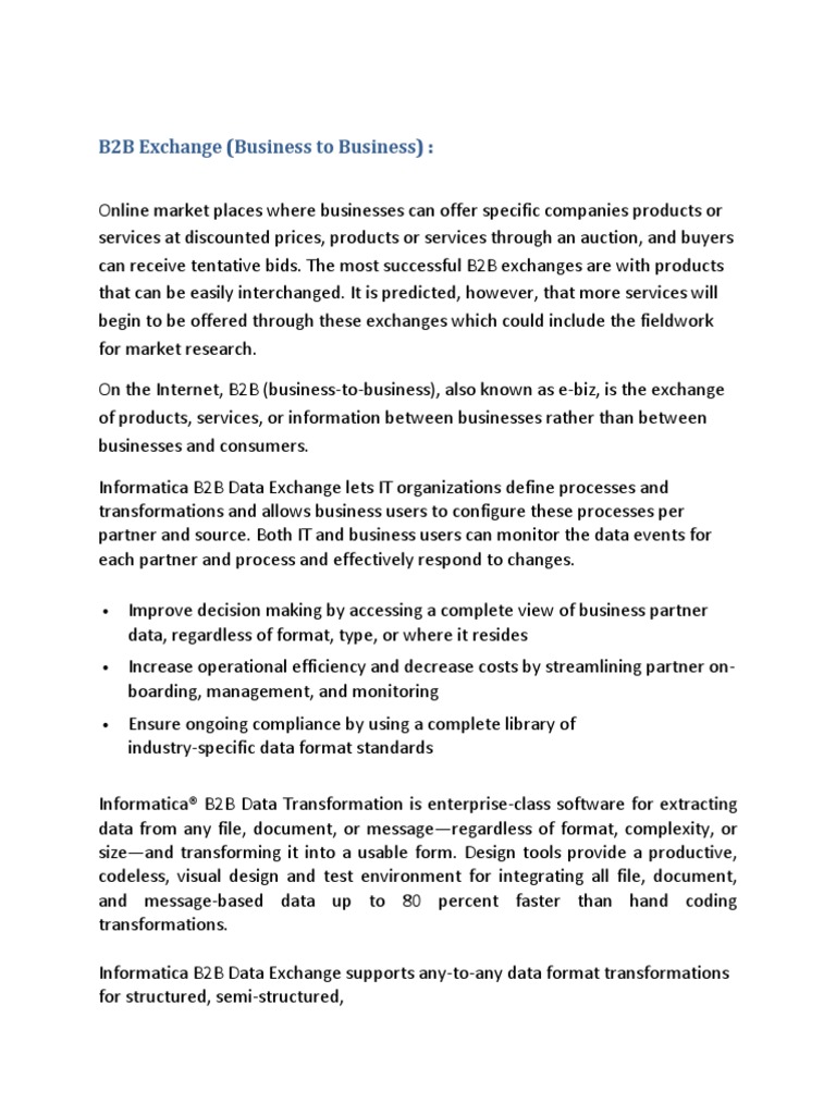 B2B Exchange (Business To Business) | PDF | File Format | Business