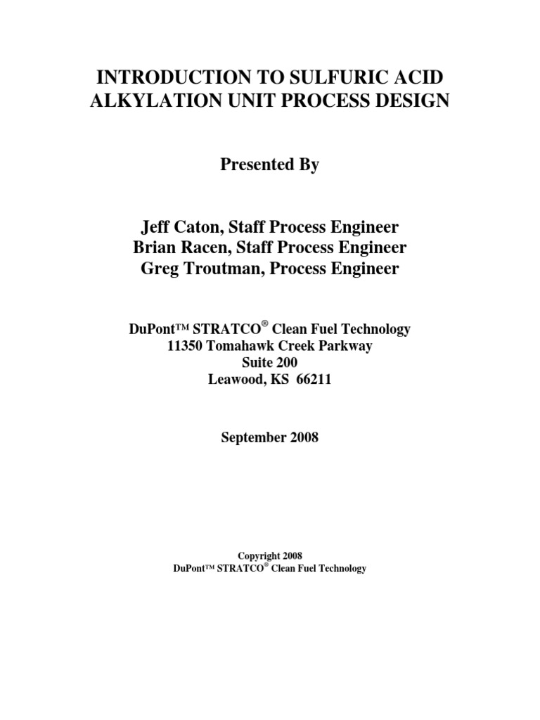 Introduction To Sulfuric Acid Alkylation Unit Process Design | Download ...