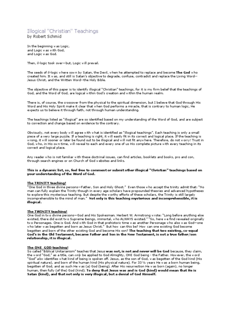 Illogical "Christian" Teachings: by Robert Schmid | PDF | Trinity | Hell