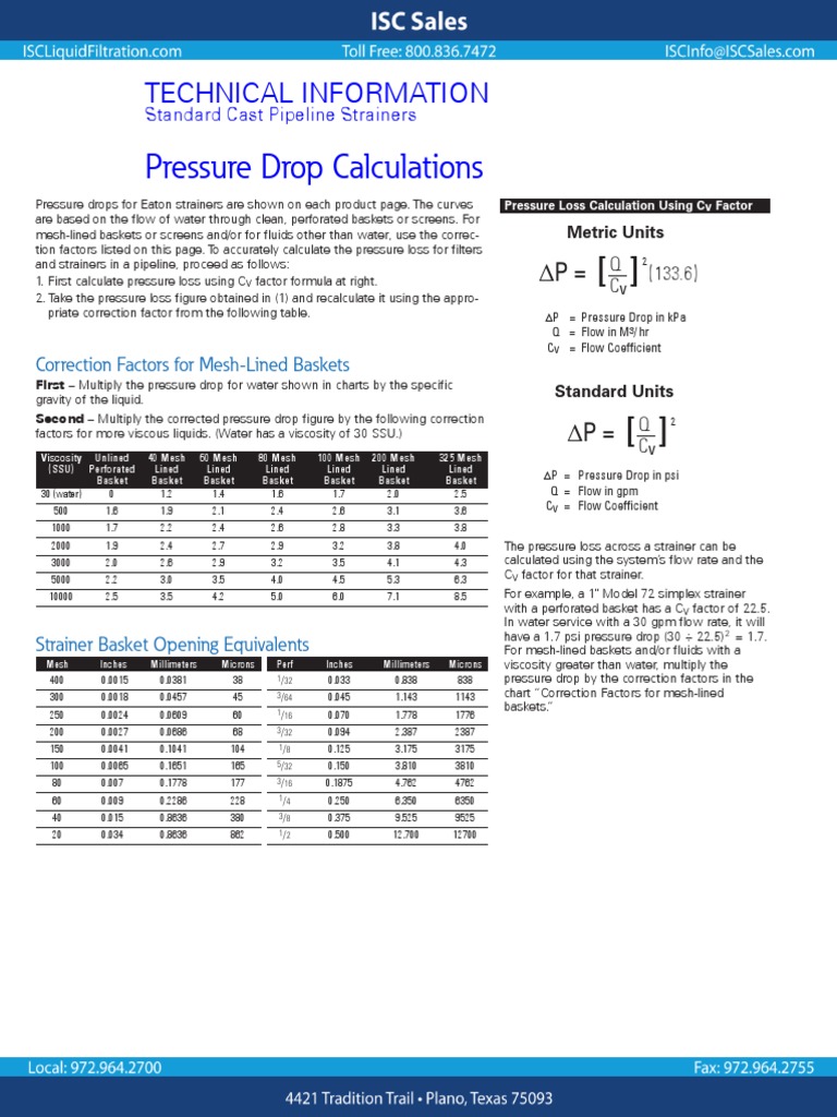 ISCL Strainer PressureDropCalc Brochure | PDF | Pressure | Fluid Dynamics