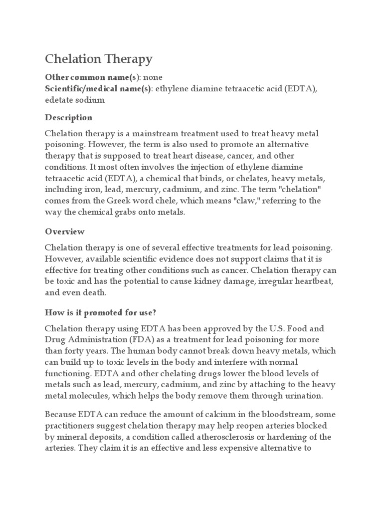 Chelation Therapy | PDF | Chelation | Ethylenediaminetetraacetic Acid