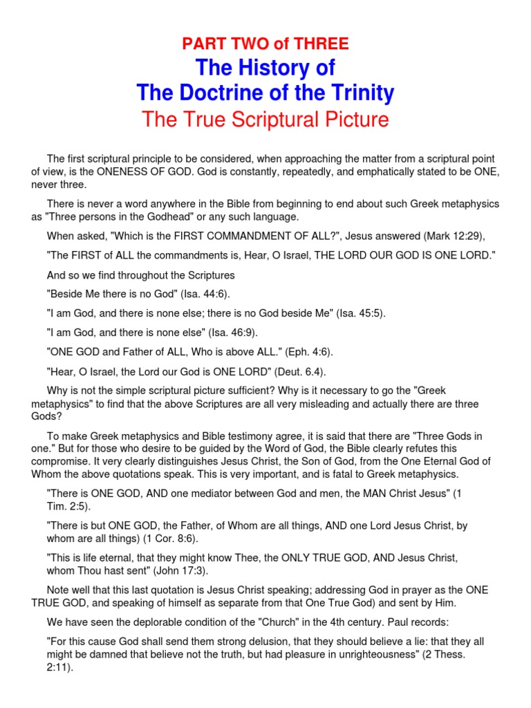 The True Scriptural Picture: The History of The Doctrine of The Trinity ...