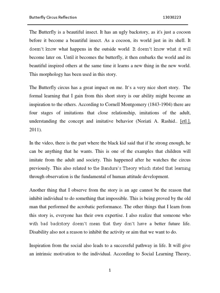 Butterfly Circus Reflection | PDF | Motivation | Motivational