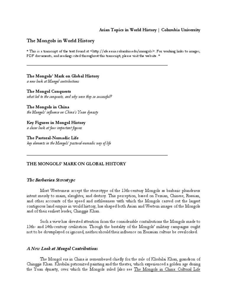 The Mongols: Catalysts of Global Exchange | PDF | Genghis Khan | Mongol ...