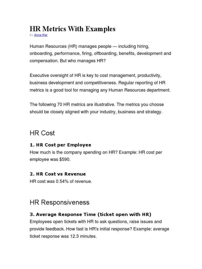 Essential HR Metrics and Examples | PDF | Employee Retention | Employment