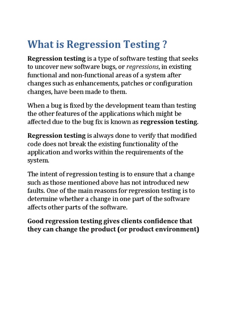 Regression Testing Is A Type of Software Testing That Seeks | PDF ...