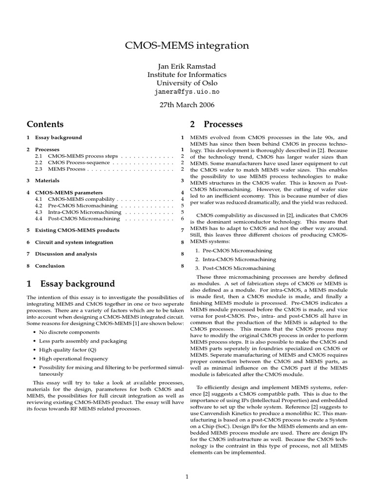 Cmos Mems Integration | Download Free PDF | Microelectromechanical ...