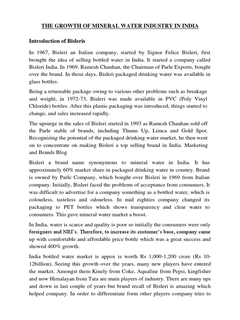 Suchi Project Report of Bisleris | PDF | Bottled Water | Beverages