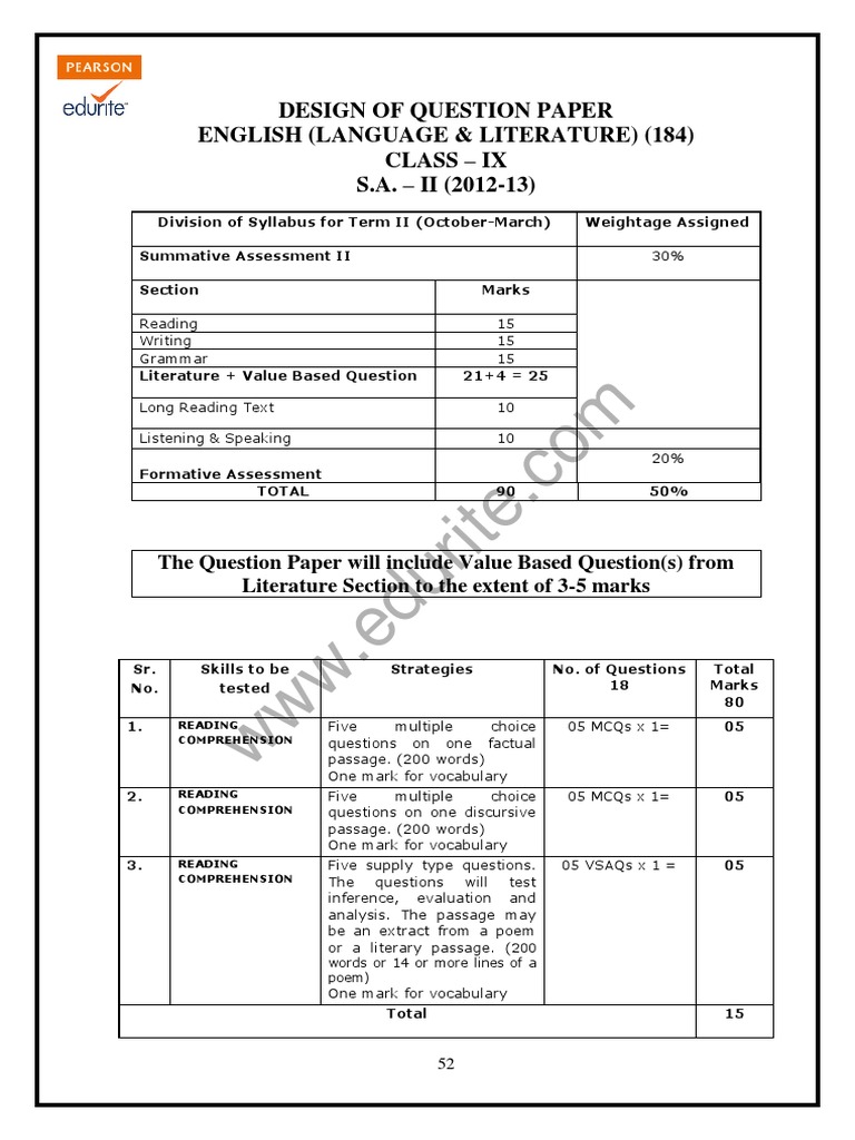 Class 9 Cbse English Literature Sample Paper Term 2 2012-13 | PDF ...