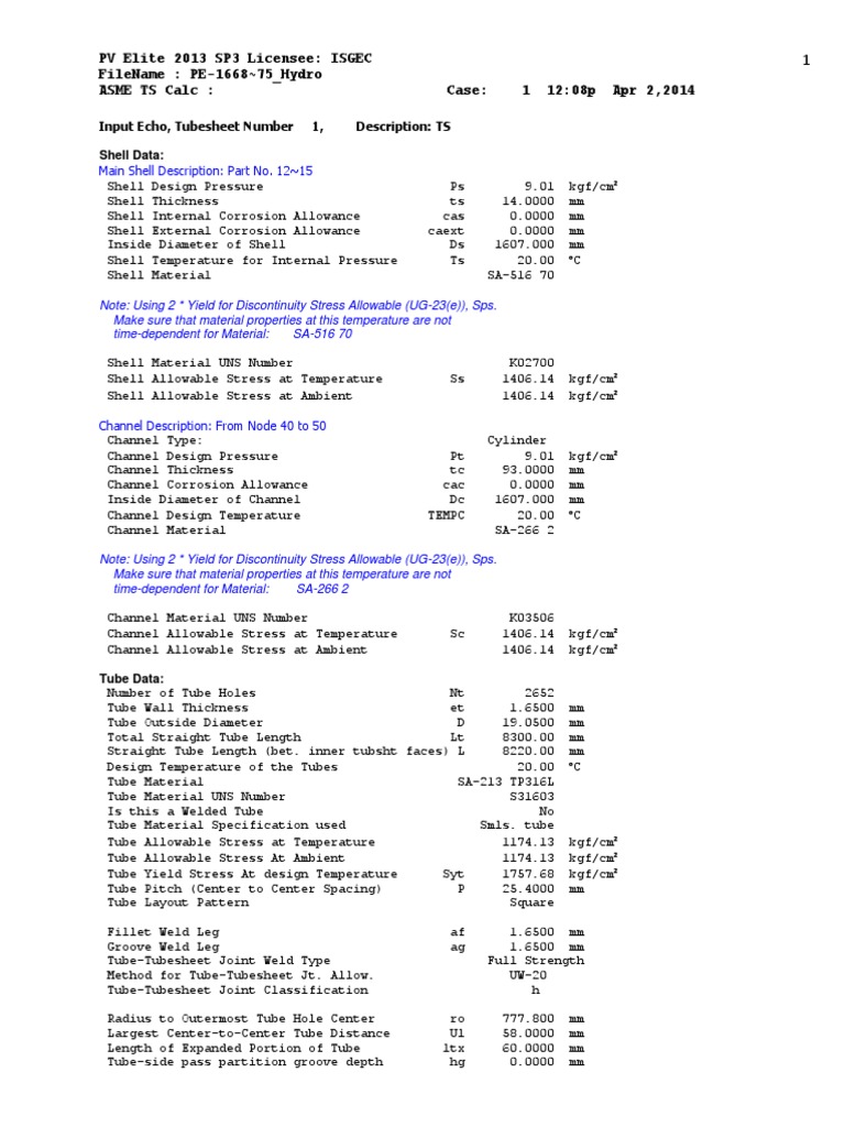 PV Elite 2013 SP3 Licensee: ISGEC TubeSheet Calc | PDF | Screw | Stress ...