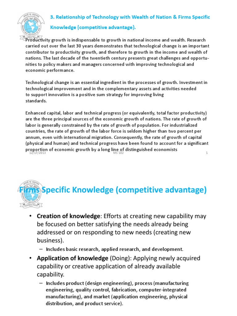 Relationship of Technology With Wealth of Nation & Firms Specific ...