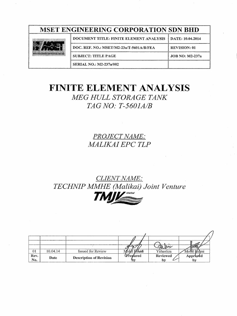 FEA Analysis For Hull MEG Storage Tank T-5601AB - Rev 01 | PDF ...