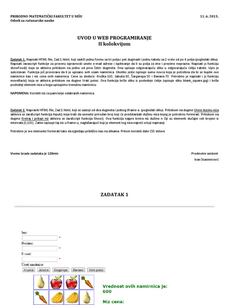 Uvod U Web Programiranje II Kolokvijum | PDF