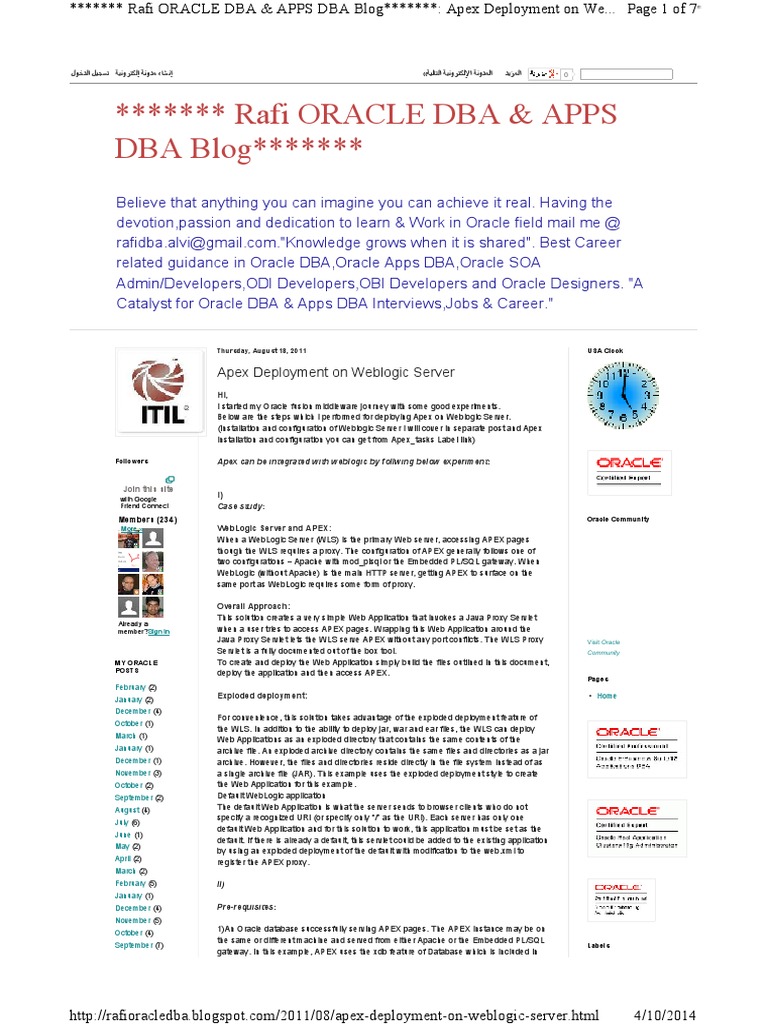 Apex Deployment On Weblogic | PDF | Oracle Database | Web Application