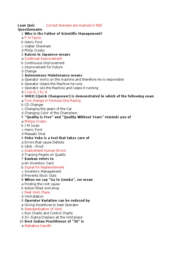 Lean Quiz with Correct Answers | PDF