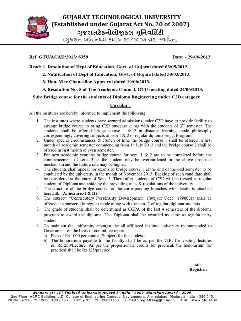 Bridge Course Guidelines for Diploma Students Admitted Under C2D ...