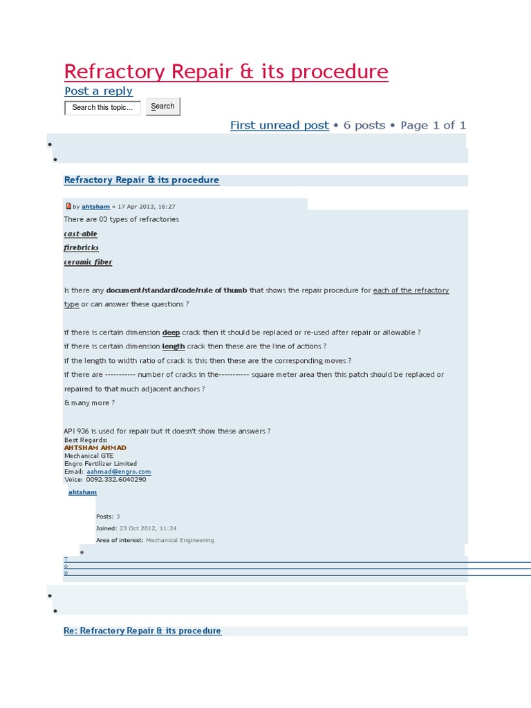 Refractory Repair and Procedure | PDF | Refractory | Engineering