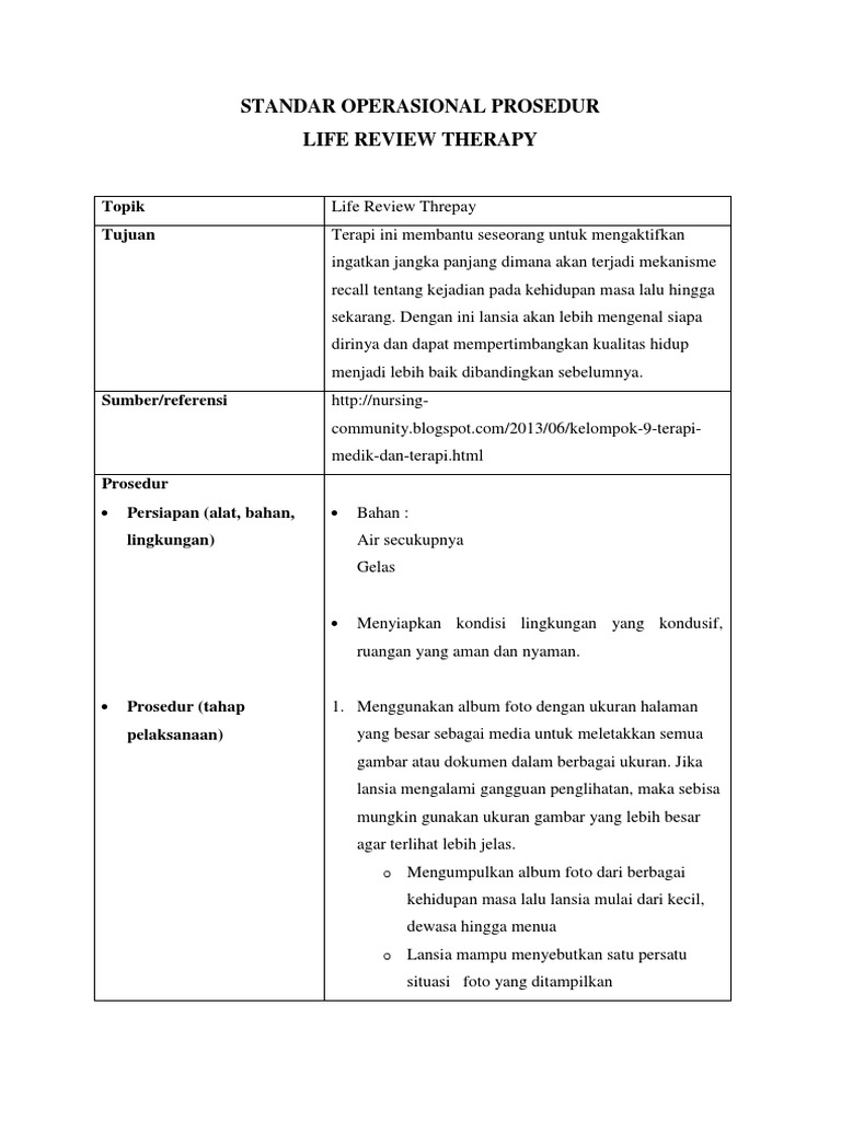 SOP Life Review Therapy | PDF