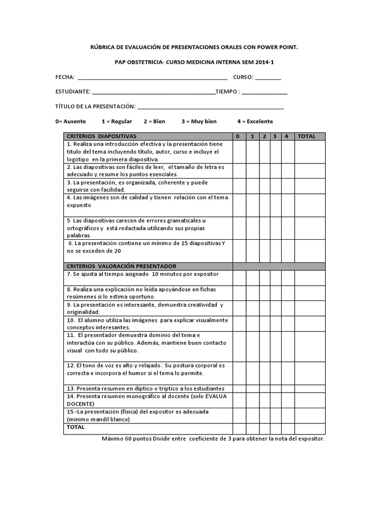 Tipos de Rúbricas para Presentaciones | PDF