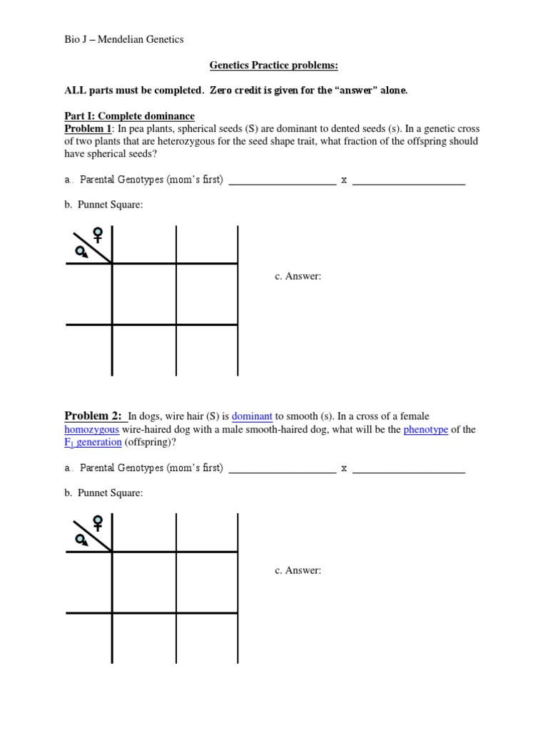 Genetics Practice Problem Packet With Test Cross and Dihybrid-1 | PDF ...