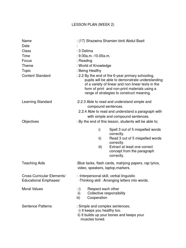 Lesson Plan RNV | PDF | Lesson Plan | Food And Drink