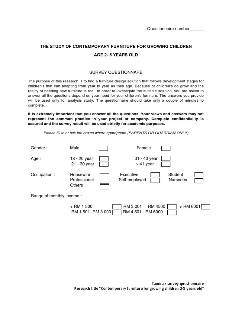 Questionnaire On Furniture Project | PDF | Questionnaire | Science