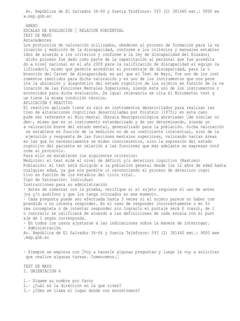 Test de Mayo | PDF | Evaluación neuropsicológica | Neurociencia
