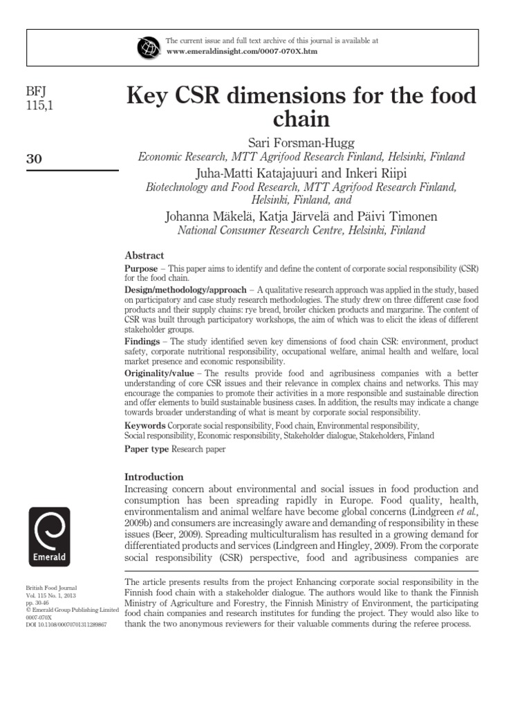 Key CSR dimensions for food chains identified | PDF | Corporate Social ...